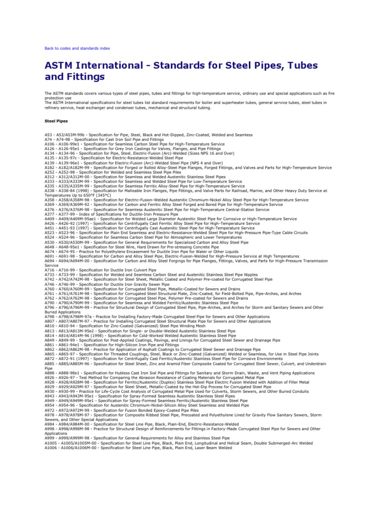 ASTM International - Standards For Steel Pipes, Tubes and Fittings ...