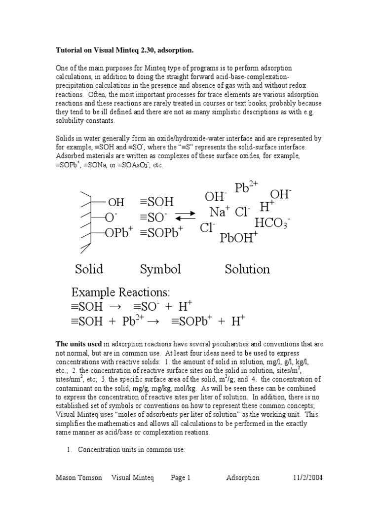 Tutorial On Visual Minteq 2.30 Adsorption | PDF | Adsorption | Acid Dissociation Constant