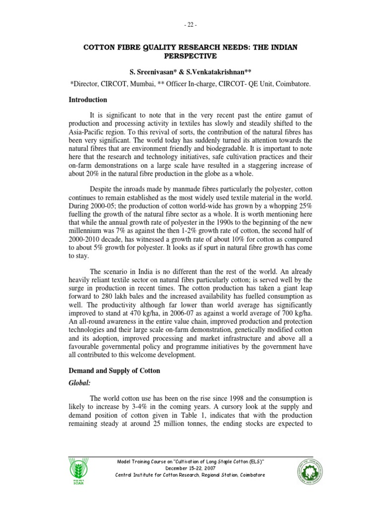 Cotton Fibre Quality Research | PDF | Spinning (Textiles) | Cotton