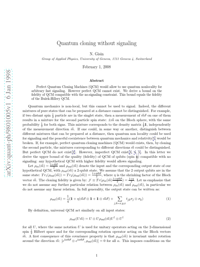 Quantum Cloning Without Signaling | PDF | Quantum Mechanics | Particle ...