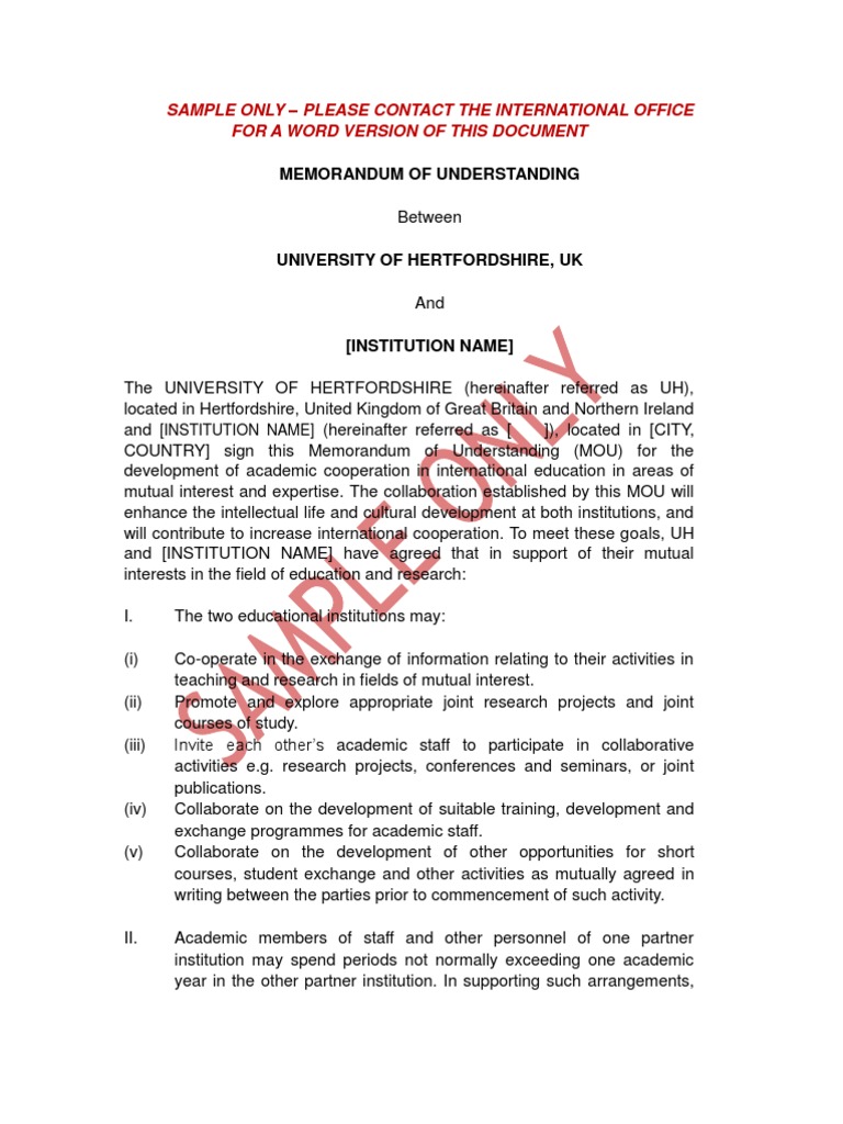 MoU UH Template | PDF | Partnership | Postgraduate Education