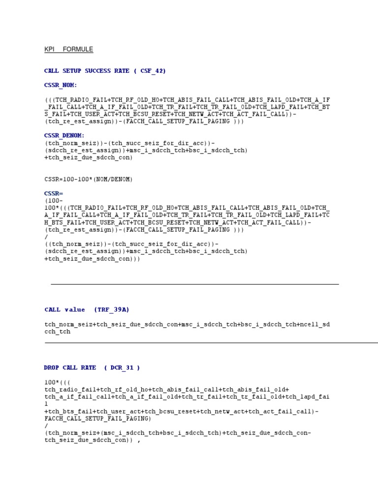 2g NSN Kpi Formulas | PDF