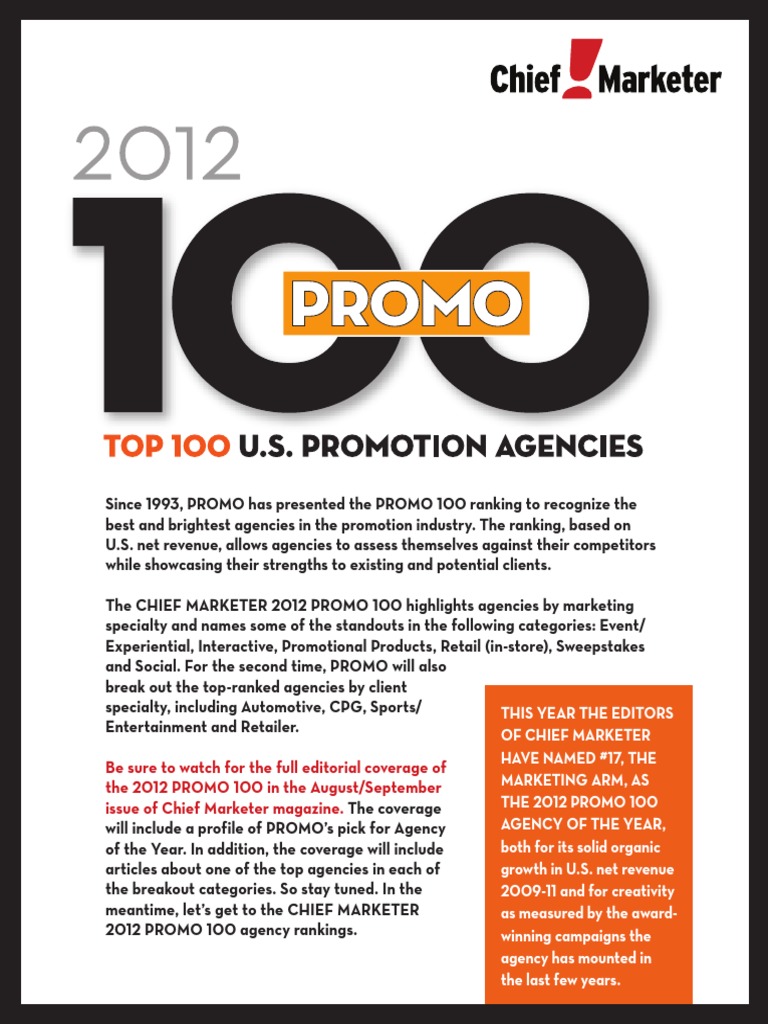 2012 PROMO 100 Agency Rankings | PDF | Promotion (Marketing) | Retail