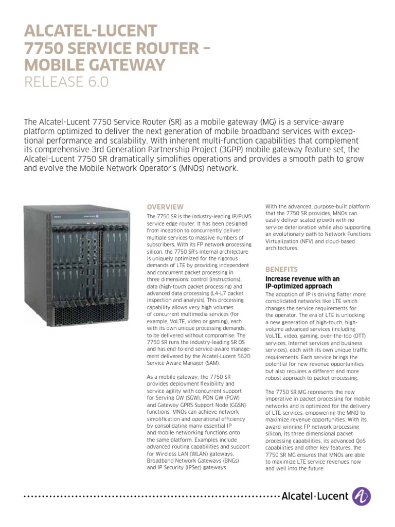 Alcatel-Lucent 7750 Service Router - Mobile Gateway: Release 6.0 | PDF ...