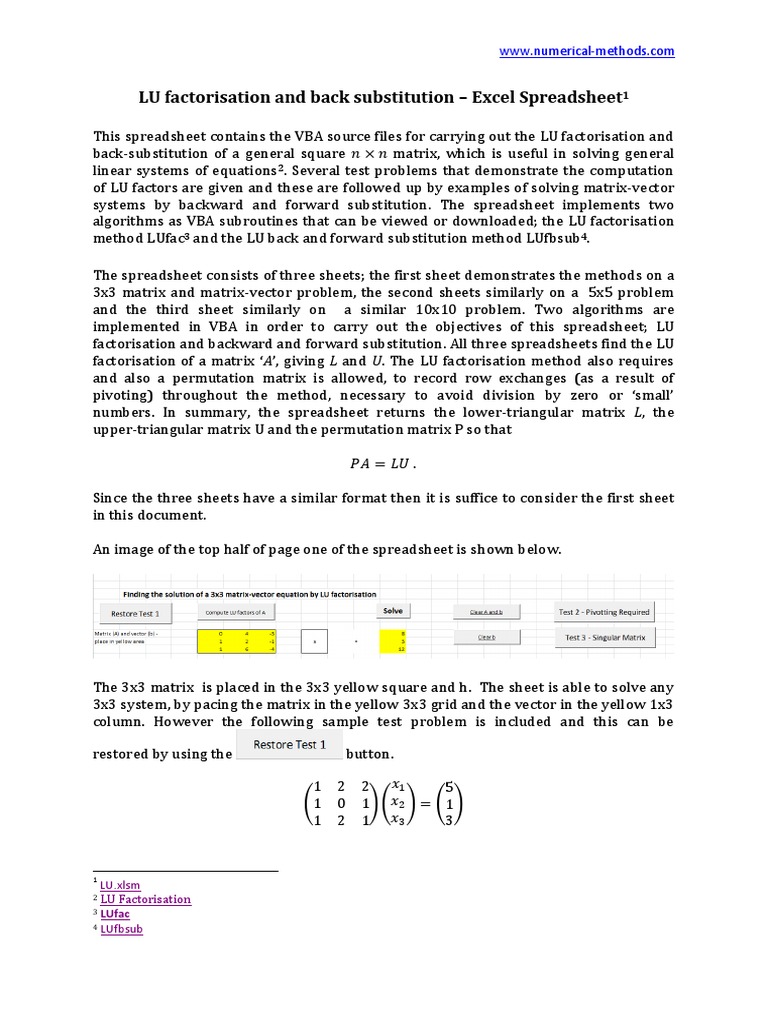 Lu Factorisation And Forward And Back Substitution Excel Pdf Factorization Matrix