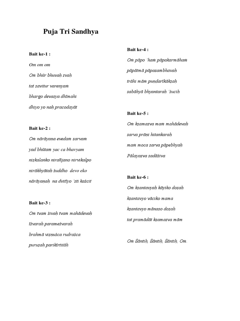 Puja Tri Sandhya: A Hindu Prayer for Three Daily Worship Sessions | PDF