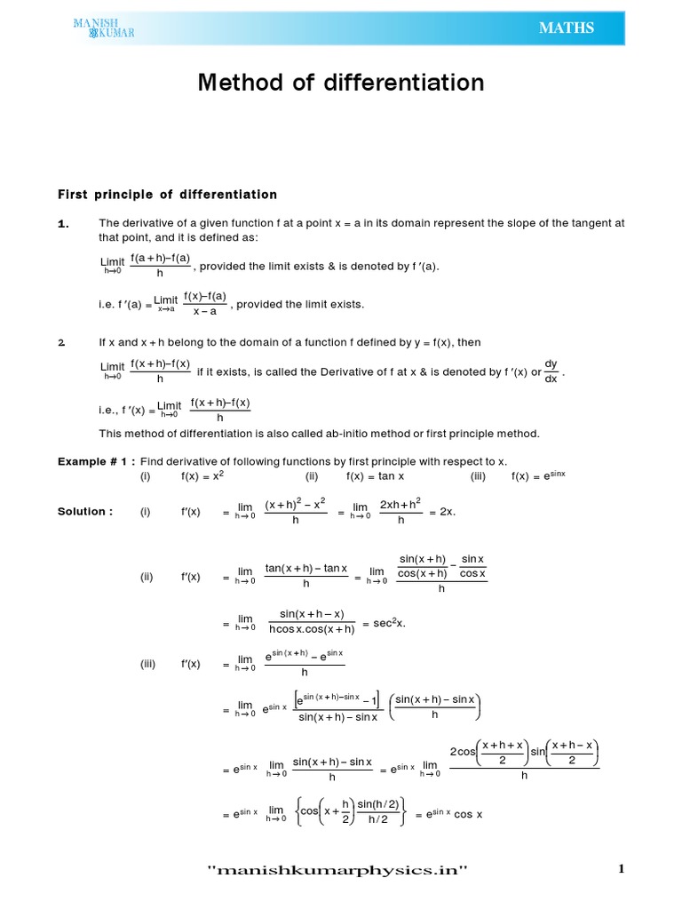 Differentiation (Mod) Theory - e | PDF