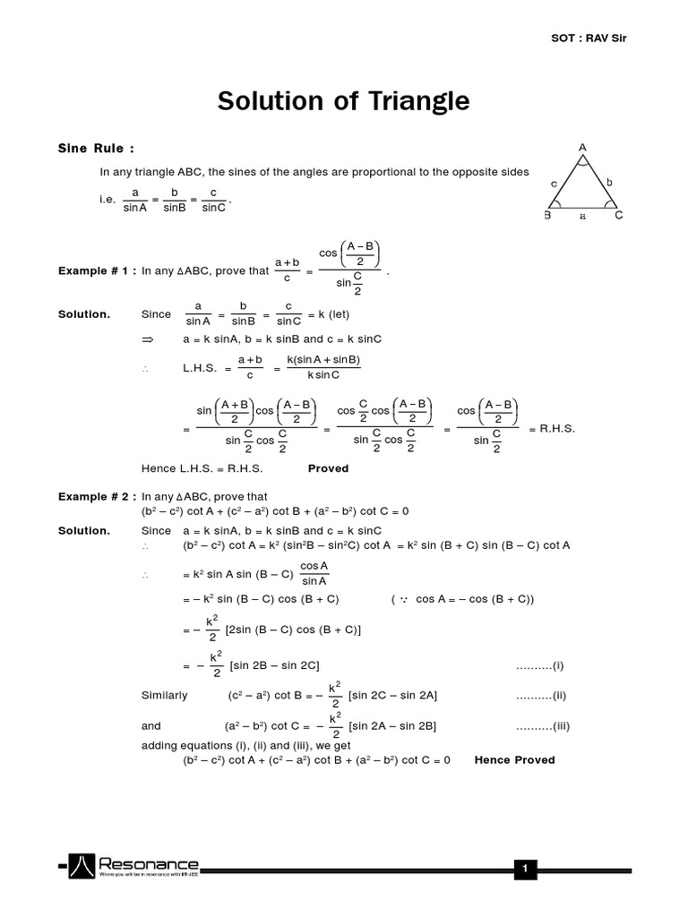Triangle Solutions: Sine & Cosine Rules | PDF | Sine | Euclid