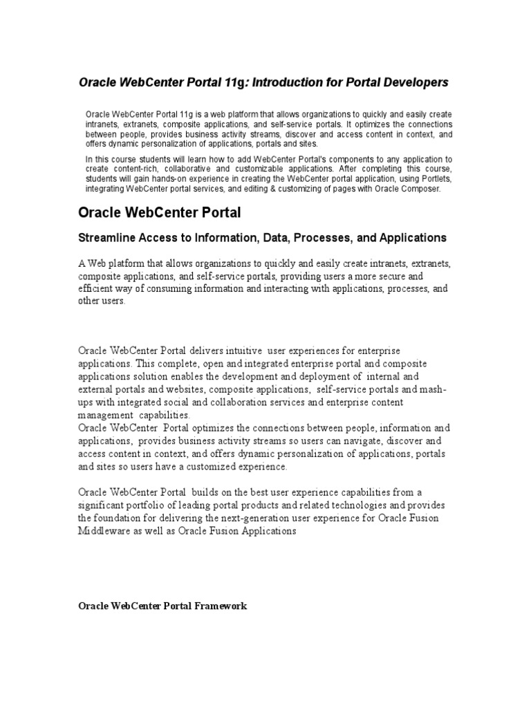 Oracle Webcenter Portal 11G: Introduction For Portal Developers | PDF ...