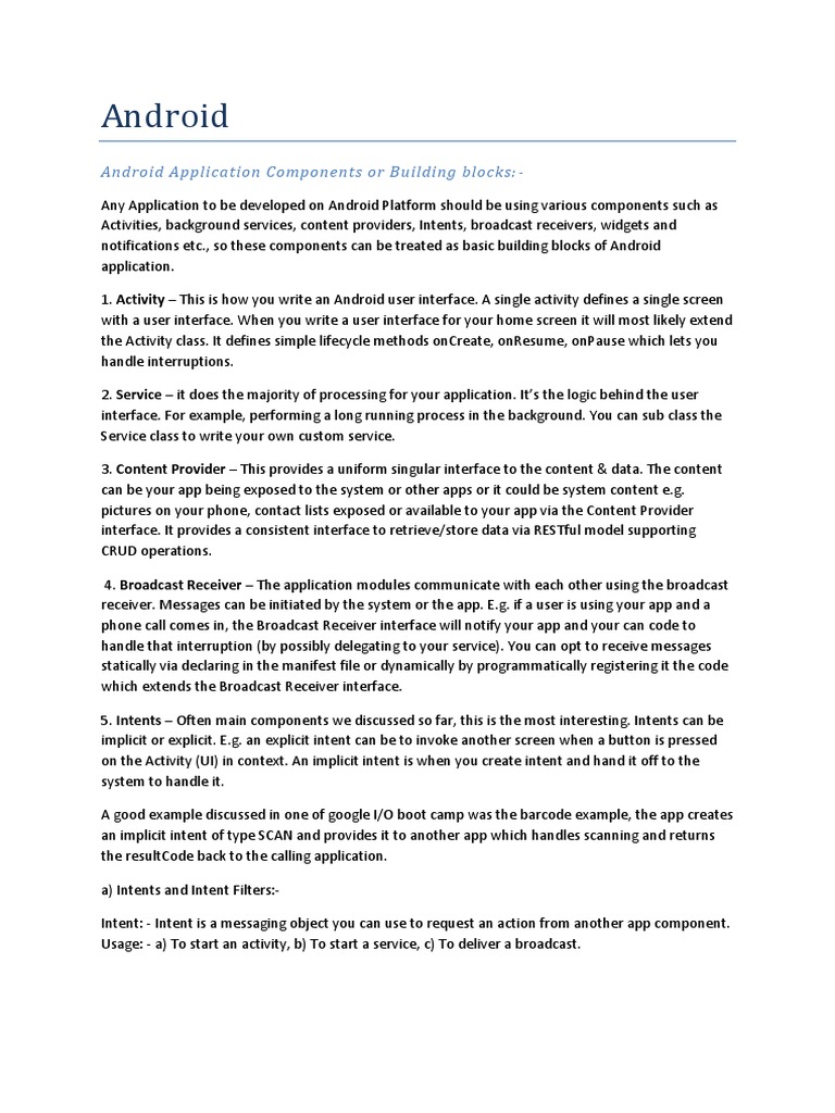 Android: Android Application Components or Building Blocks | PDF | Android (Operating System ...
