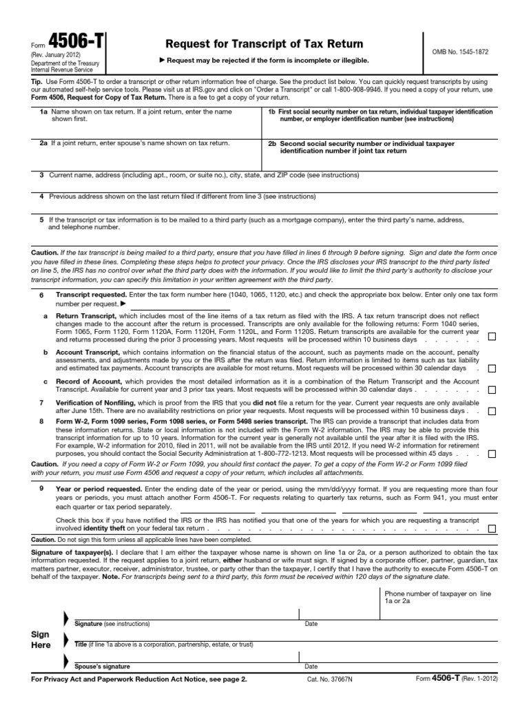 Request For Transcript of Tax Return | PDF | Tax Return (United States ...