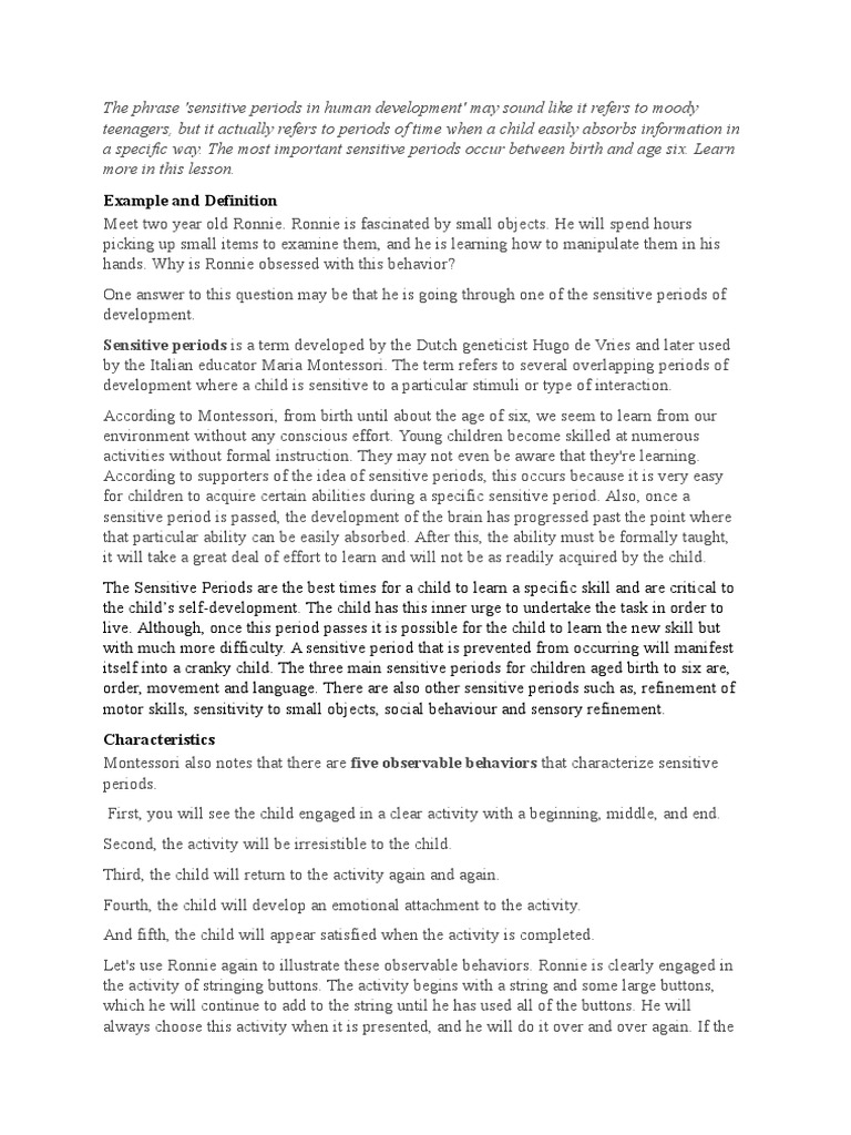 Example and Definition: Sensitive Periods Is A Term Developed by The ...