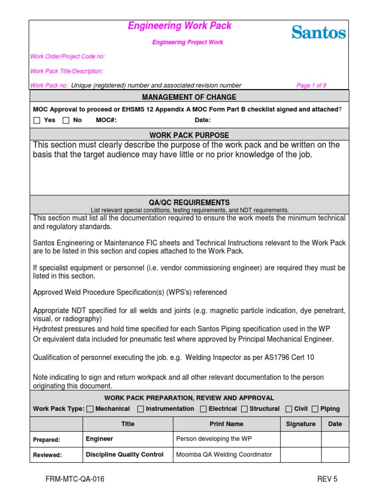 Work Pack - Guide For Reviewing Mechanical Engineering Work Packs ...