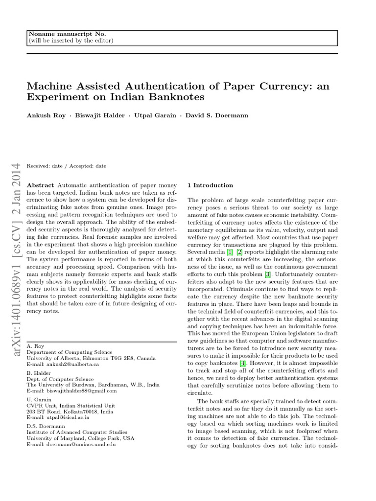 Fake Note Detection Paper | PDF | Banknote | Authentication