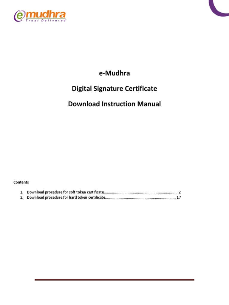 E-Mudhra Digital Signature Certificate Download Instruction Manual | PDF | Password | Internet ...