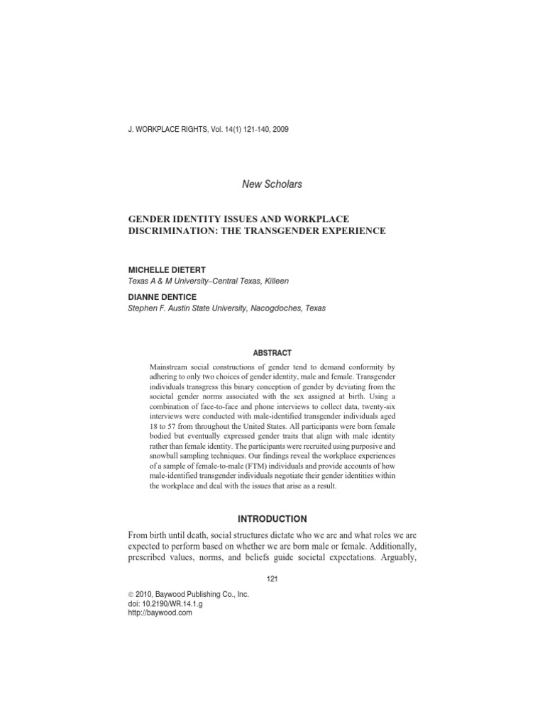Gender Identity Issues and Workplace Discrimination The Transgender ...