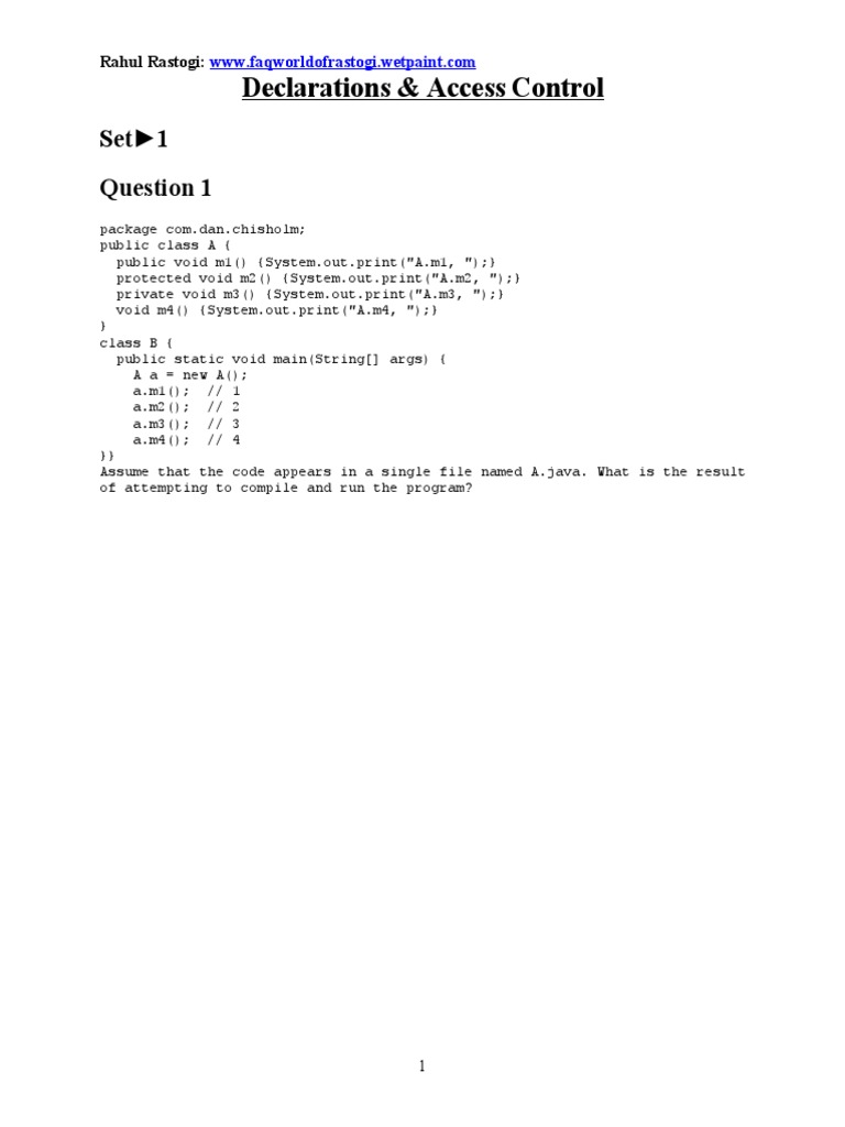 Declarations & Access Control1 | PDF | Programming | Constructor (Object Oriented Programming)