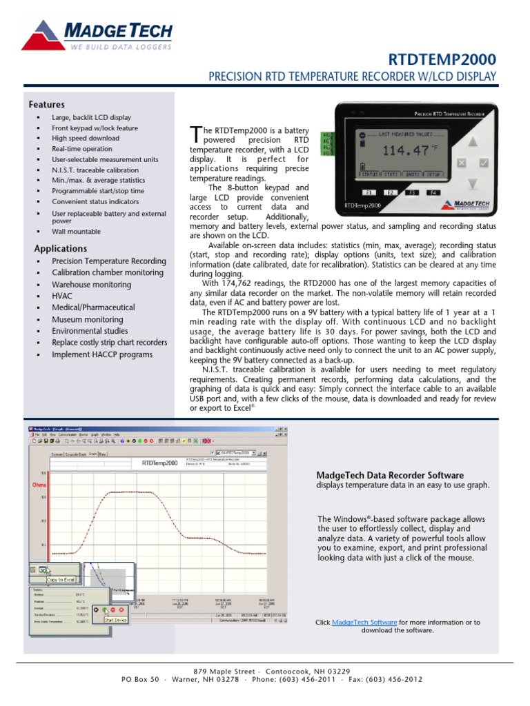 RTDTEMP2000: Precision RTD Temperature Recorder W/LCD Display | PDF ...