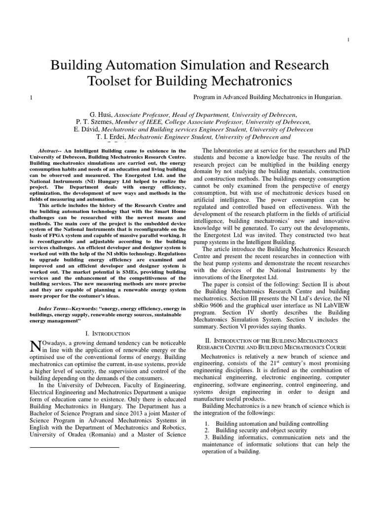 BuildingAutomation Simulation and Research Toolset For Building Mechatronics | PDF | Science And ...