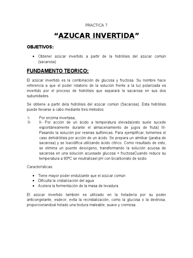 Obtención y caracterización del azúcar invertido mediante la hidrólisis ...