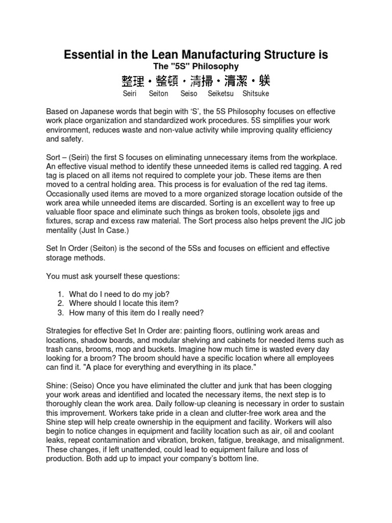 Implementing 5S for Waste Reduction | PDF | Production And ...
