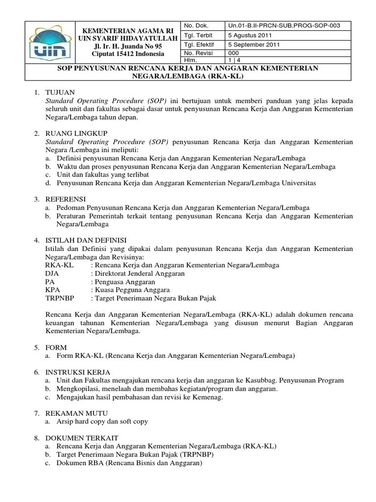 03 SOP Penyusunan RKA-KL | PDF