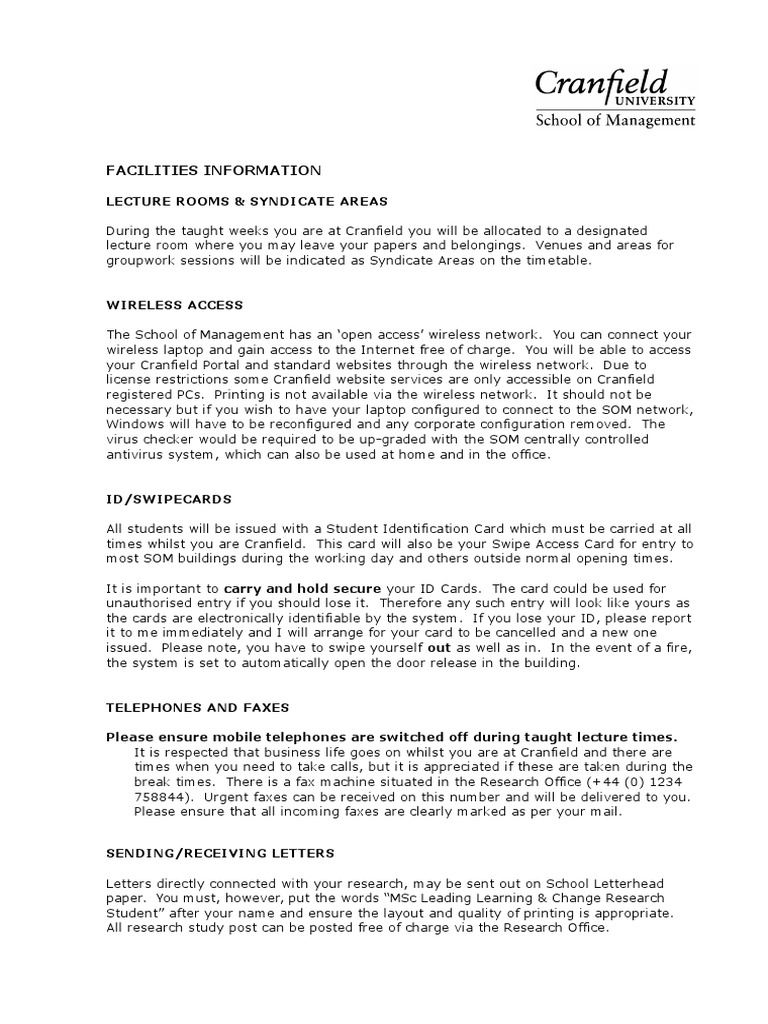 Facilities Information: Lecture Rooms & Syndicate Areas | PDF ...
