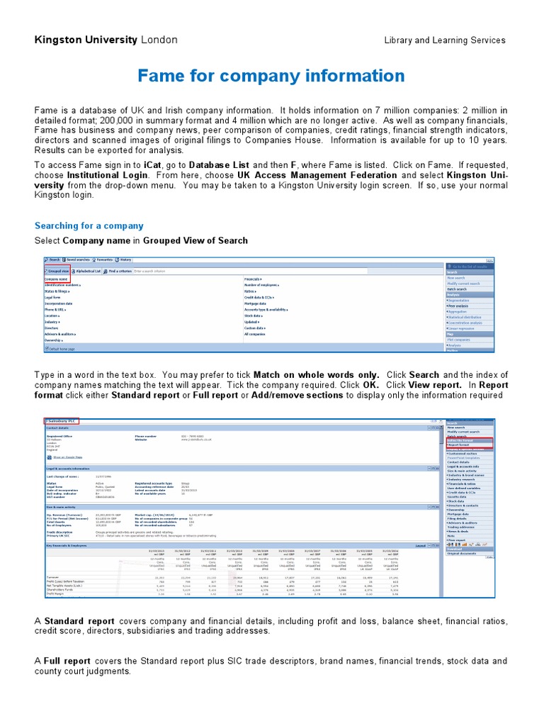 Fame Database Guide | PDF | Spreadsheet | Databases