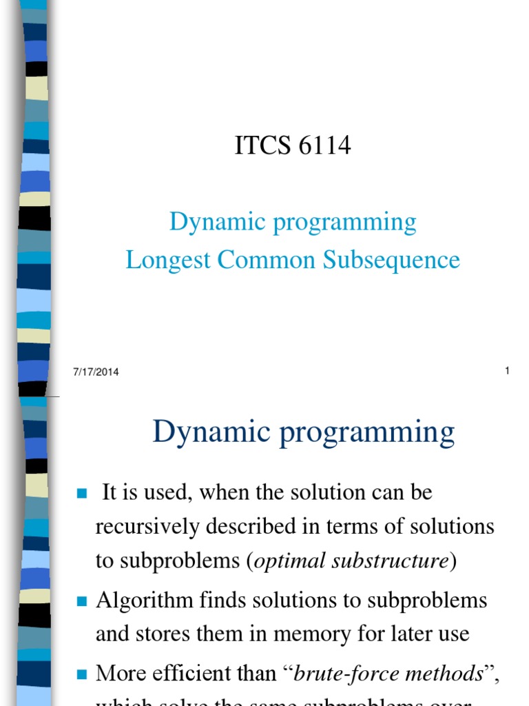 ITCS 6114: Dynamic Programming Longest Common Subsequence | PDF ...