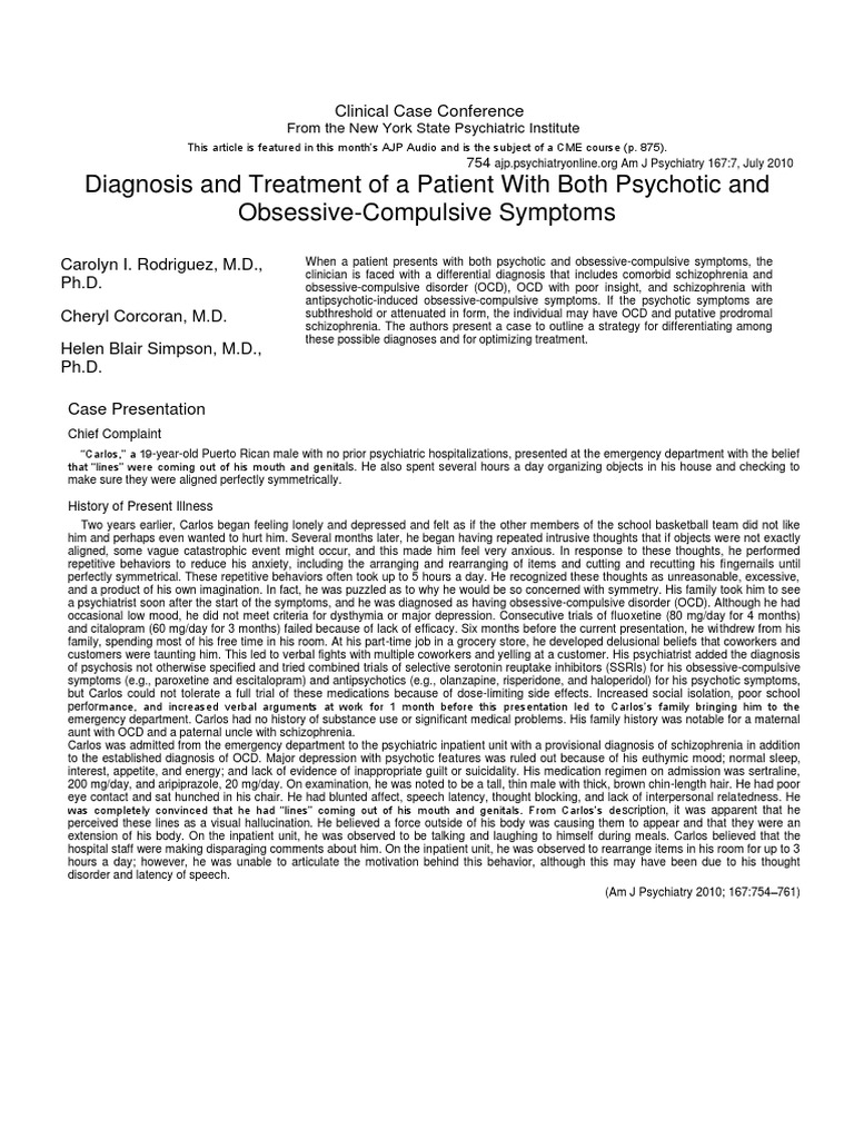 Clinical Case Conference | PDF | Obsessive–Compulsive Disorder ...