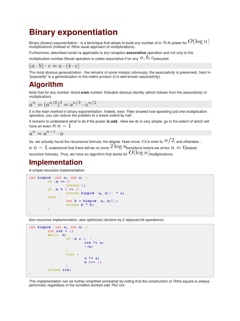 Binary Exponentiation Exponentiation Matrix Mathematics 