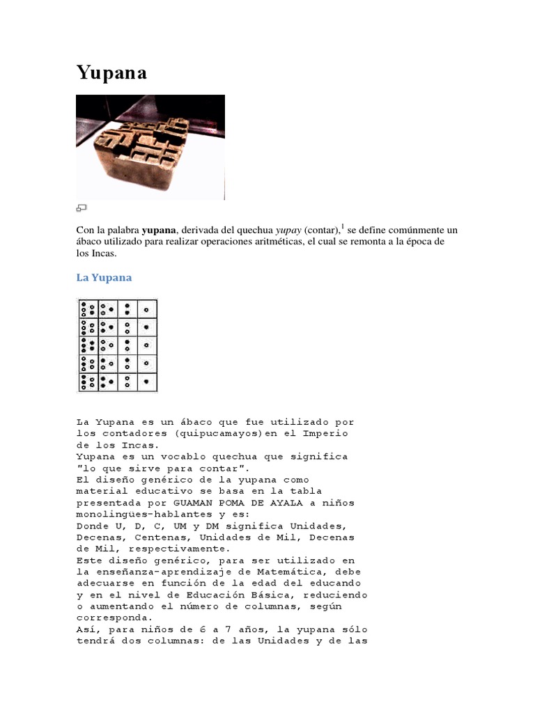 Yupana | PDF | Sustracción | Multiplicación