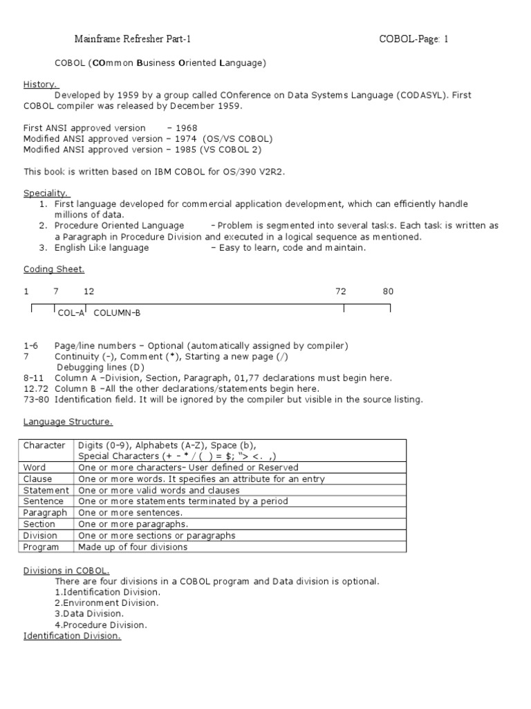 Cobol Refresher | PDF | Byte | C (Programming Language)