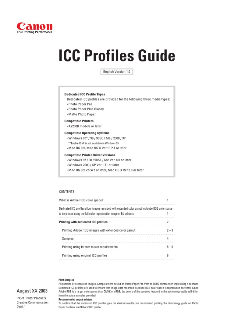 Canon ICC Profile Guide | PDF | Rgb Color Model | Adobe Photoshop