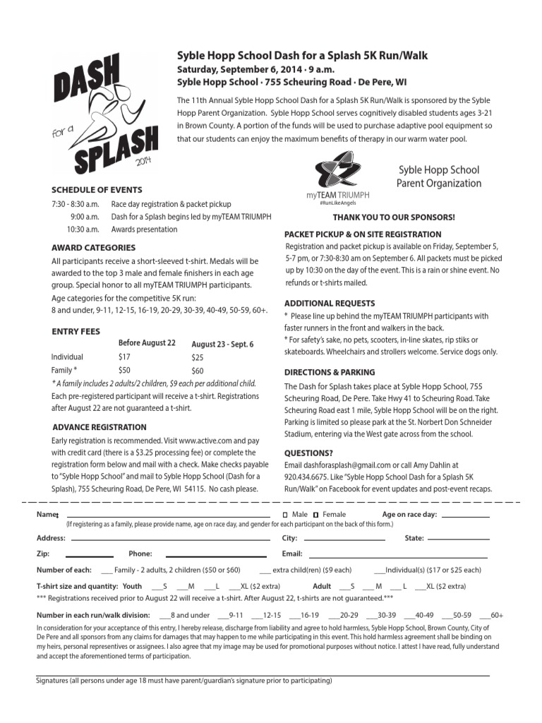 Syble Hopp School Dash For A Splash 5K Run/Walk | PDF | Business