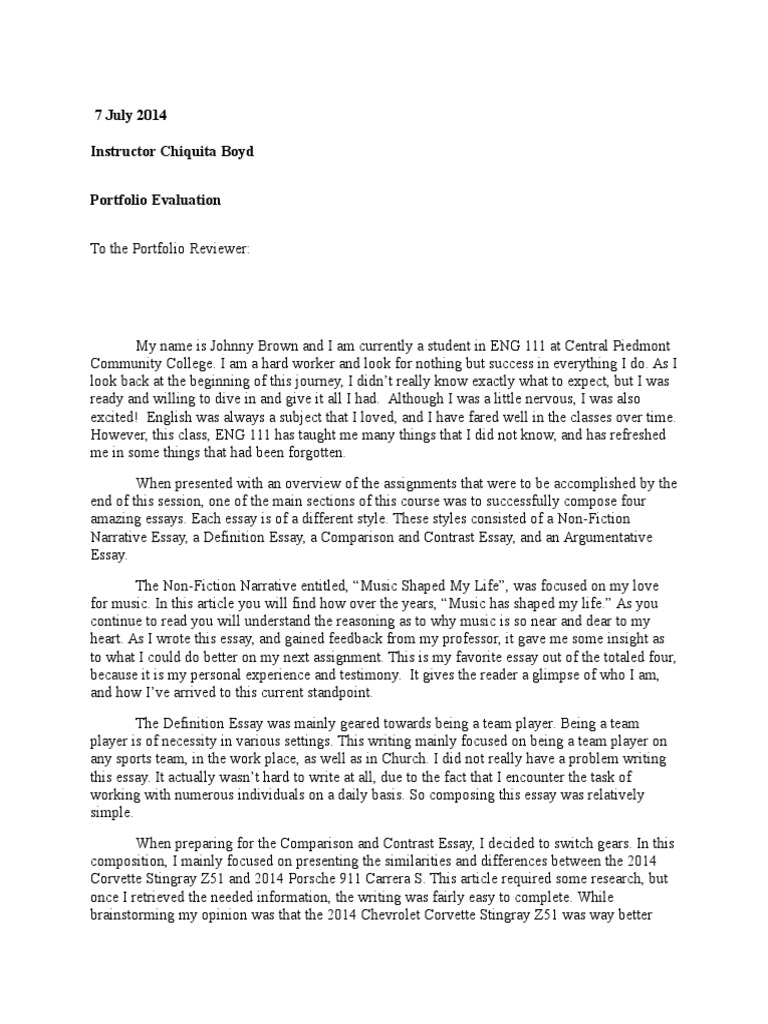 Portfolio Cover Letter Eng 111 | PDF