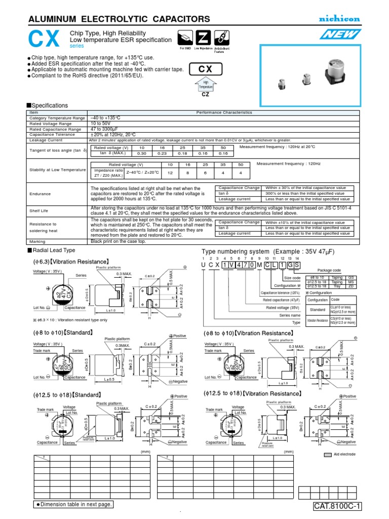 Aluminum Electrolytic Capacitors: Chip Type, High Reliability Low ...