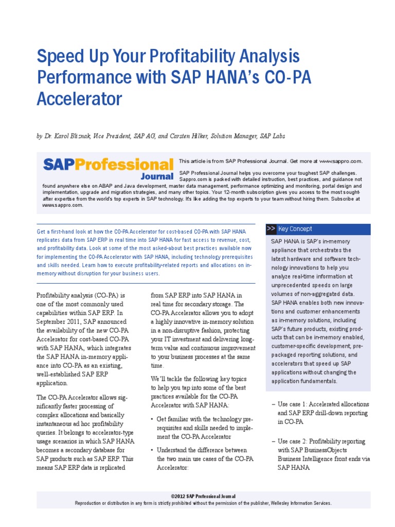 Speed Up Your Profitability Analysis Performance With SAP HANA's CO-PA Accelerator | PDF | Sap ...