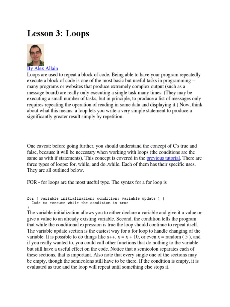 Lesson 3: Loops: by Alex Allain | PDF | Control Flow | Software Development