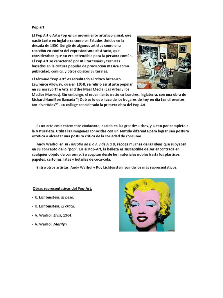 Definición y características del Pop Art | PDF | Artes (general) | Science