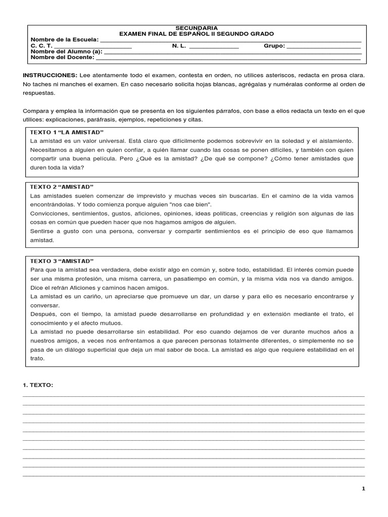 Examen - ESPAÑOL 2° | PDF | Gabriel García Márquez | Multilingüismo