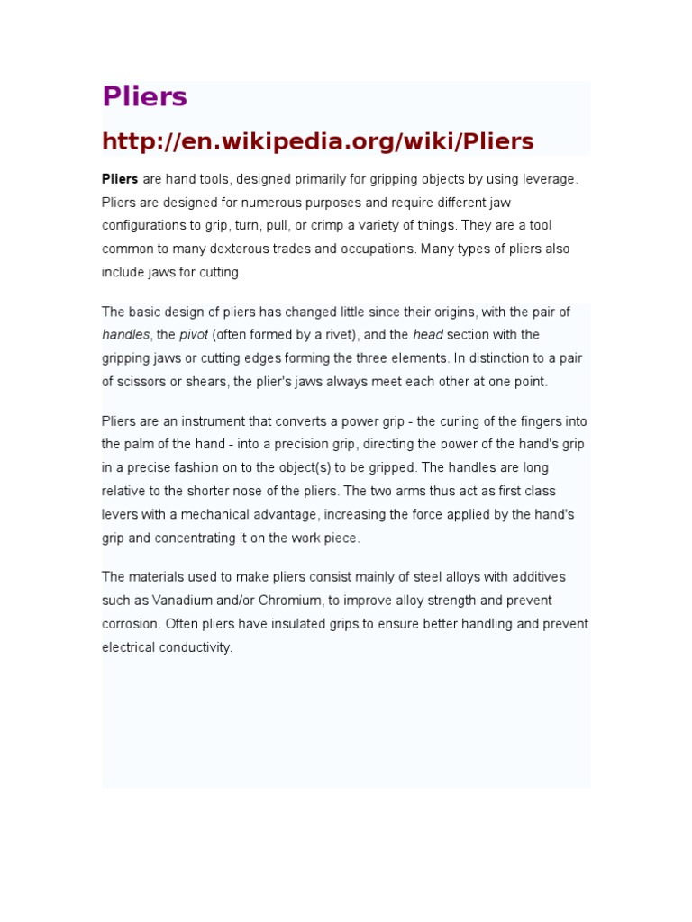 Pliers | PDF | Scissors | Equipment