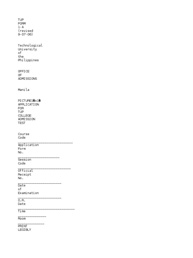 TUP FORM 1-A (Revised 9-07-06) Technological University of The ...
