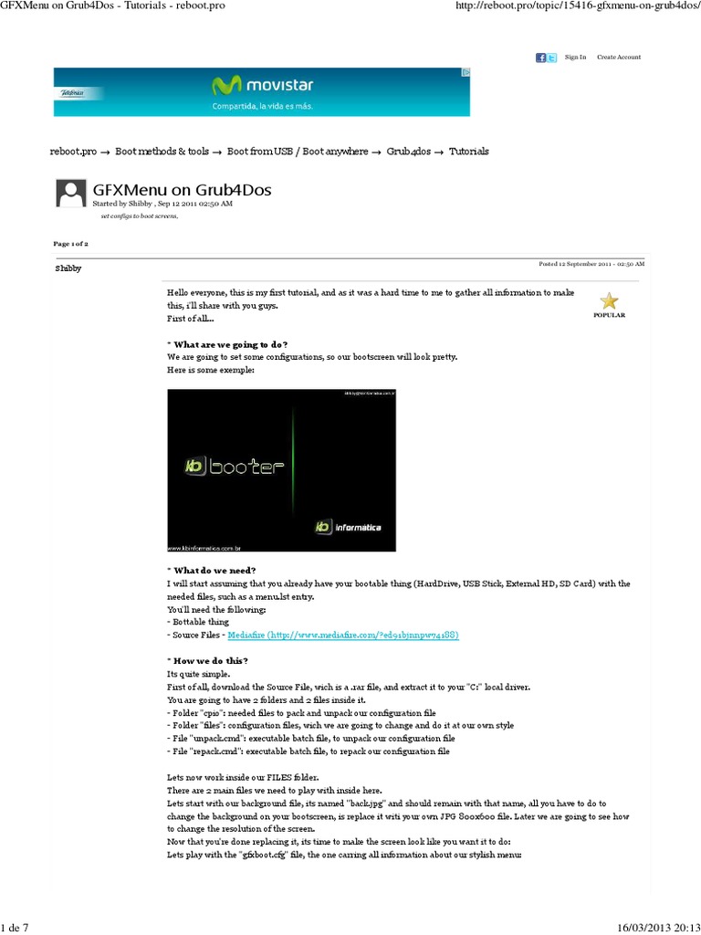 GFXMenu On Grub4Dos - Tutorials - Reboot - Pro | PDF | Areas Of Computer Science | Booting