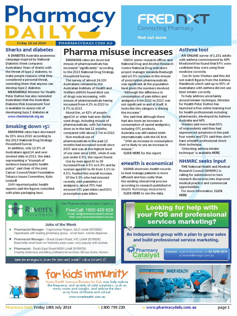 Pharmacy Daily For Fri 18 Jul 2014 - Pharma Misuse Increases, Hosp To ...