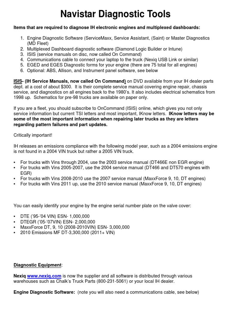 Navistar Engine Diagnostic Tools Guide | PDF | Vehicle Technology ...