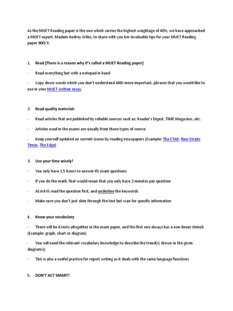 MUET Written Essay | PDF | Vocabulary | Test (Assessment)