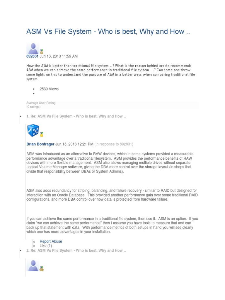 ASM Vs File System | PDF | File System | Oracle Database