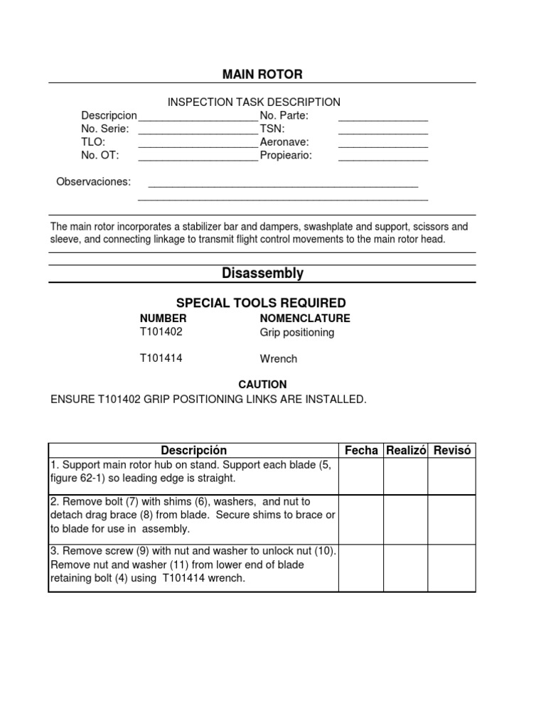 Main Rotor Blade Inspection and Alignment Procedure | PDF | Nut ...