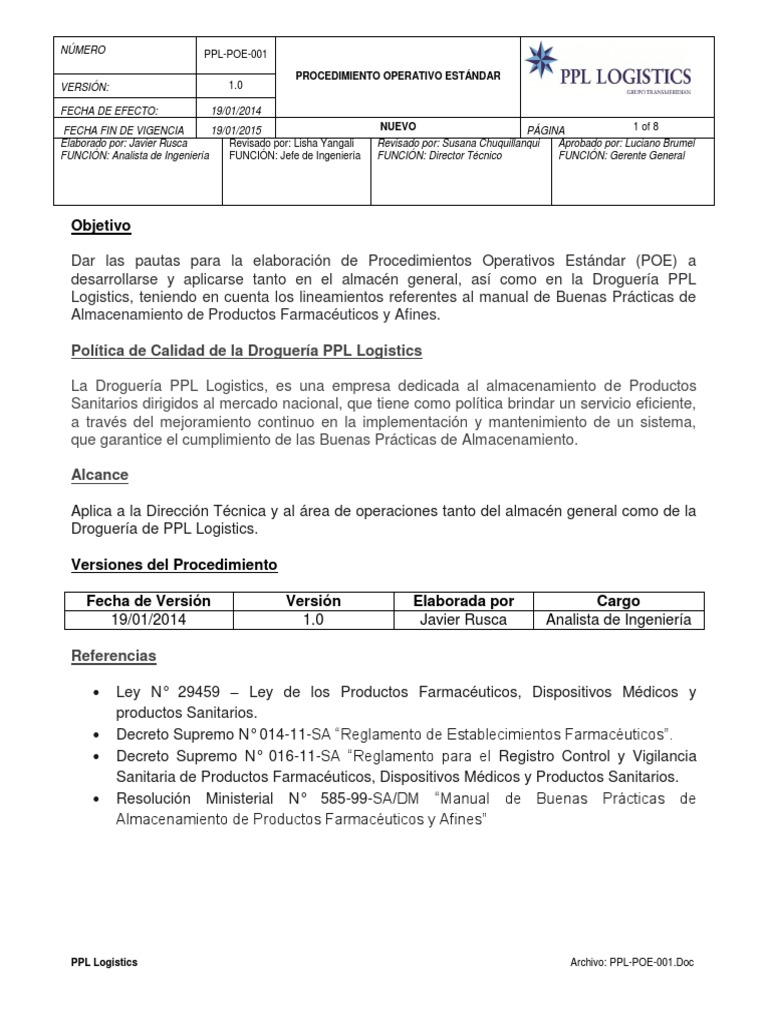 Procedimiento Operativo Estándar POE | PDF | Farmacéutico | Calidad ...